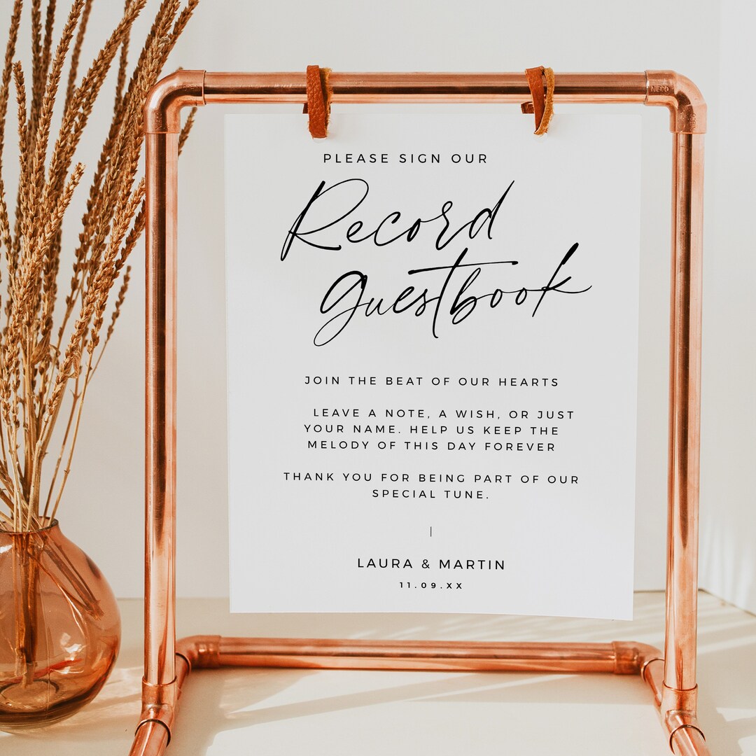 Sign Our Record Guestbook Wedding Reception Sign, Leave a Note for the ...