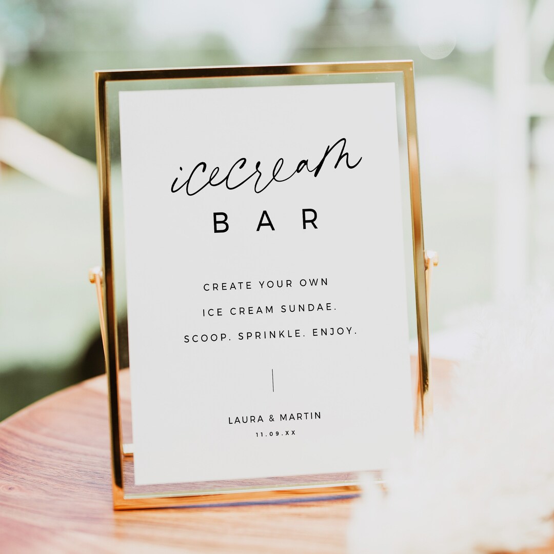 Ice Cream Bar Sign, Minimalist Sundae Bar, Simple Wedding Icecream ...