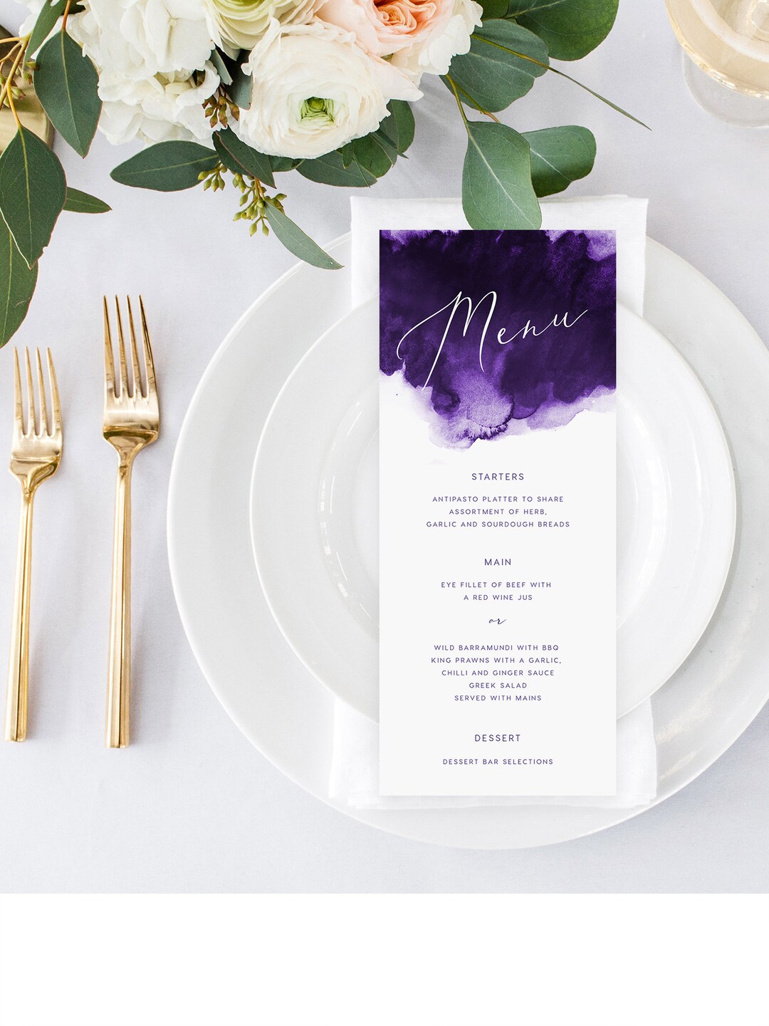 Purple Menu INSTANT DOWNLOAD, Wedding Menu, DIY Printable Decorations ...