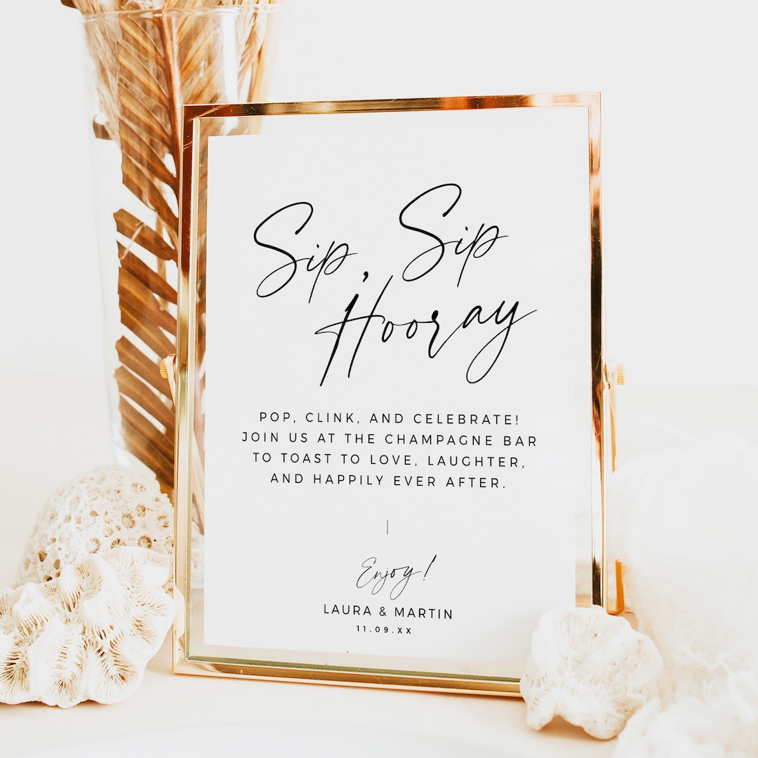 Champagne Bar Sign, Modern Wedding Drinks Sign, Sip Sip Hooray ...