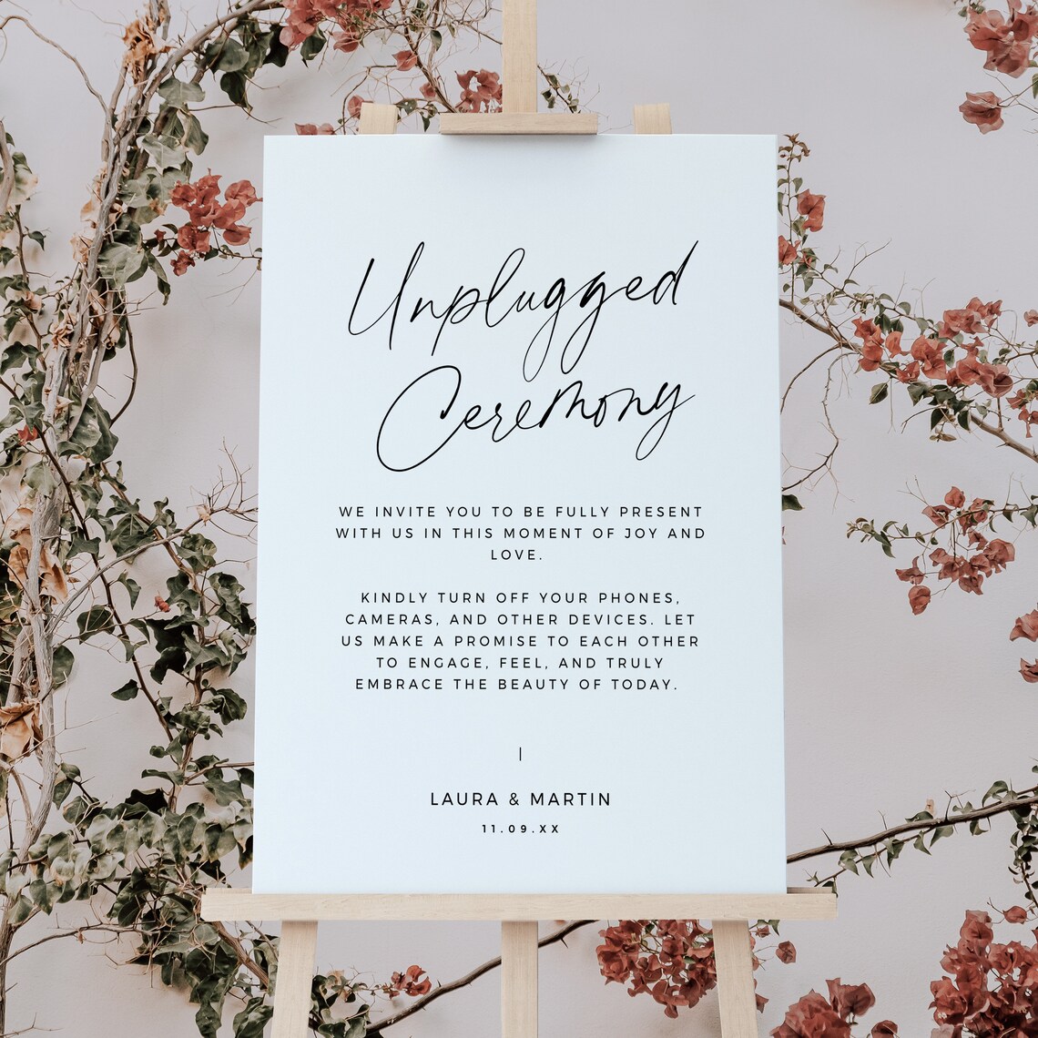 Minimalist Wedding Unplugged Ceremony Sign Template, Pick A Seat Not a ...