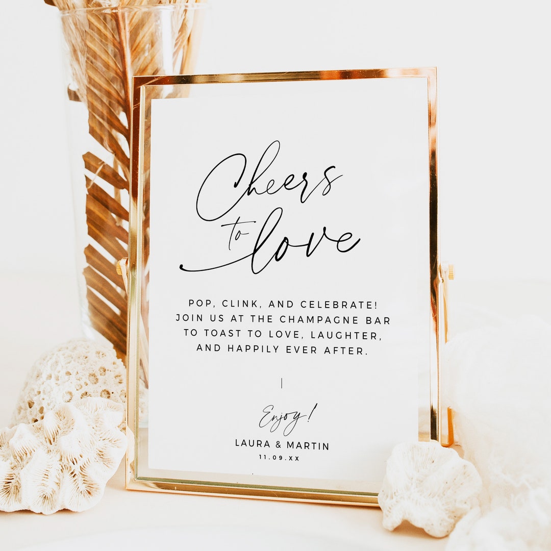 Cheers to Love Bar Sign, Modern Champagne Wedding Drinks Sign, Sip Sip ...