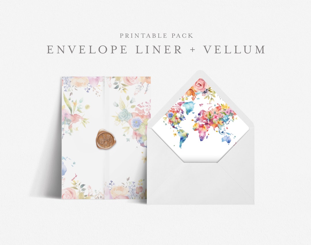 5x7 Envelope Liner Template With Printable Wedding Vellum Overlay, Euro ...