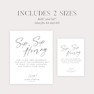 Champagne Bar Sign, Modern Wedding Drinks Sign, Sip Sip Hooray ...