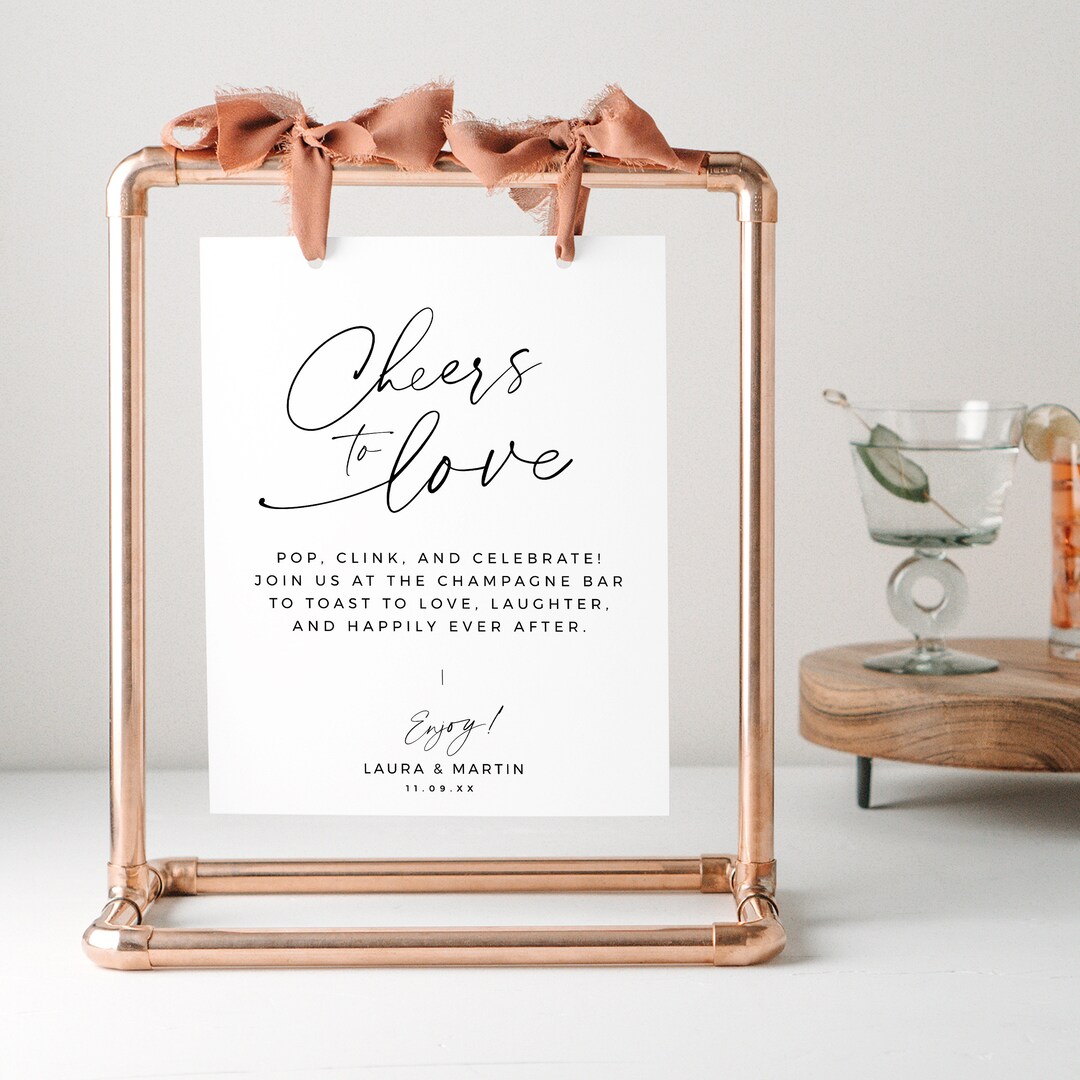 Cheers to Love Bar Sign, Modern Champagne Wedding Drinks Sign, Sip Sip ...