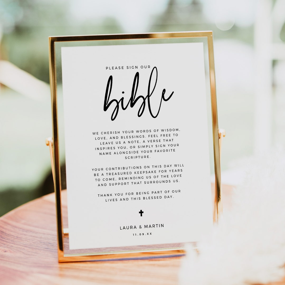 Sign Our Bible Sign, Printable Wedding Christian Guestbook, Minimal ...