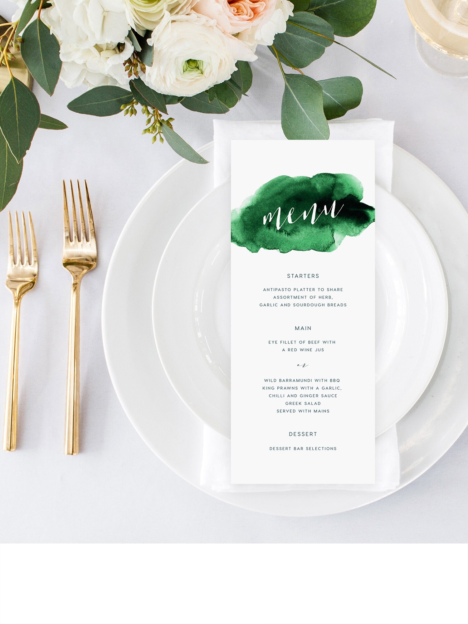 Green Printable Menu INSTANT DOWNLOAD Wedding Menu DIY | Etsy