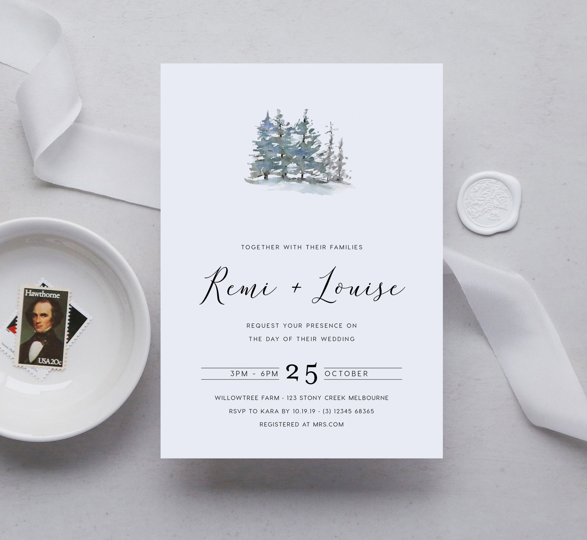 Pine Wedding Invitation INSTANT DOWNLOAD Wedding Invite DIY | Etsy