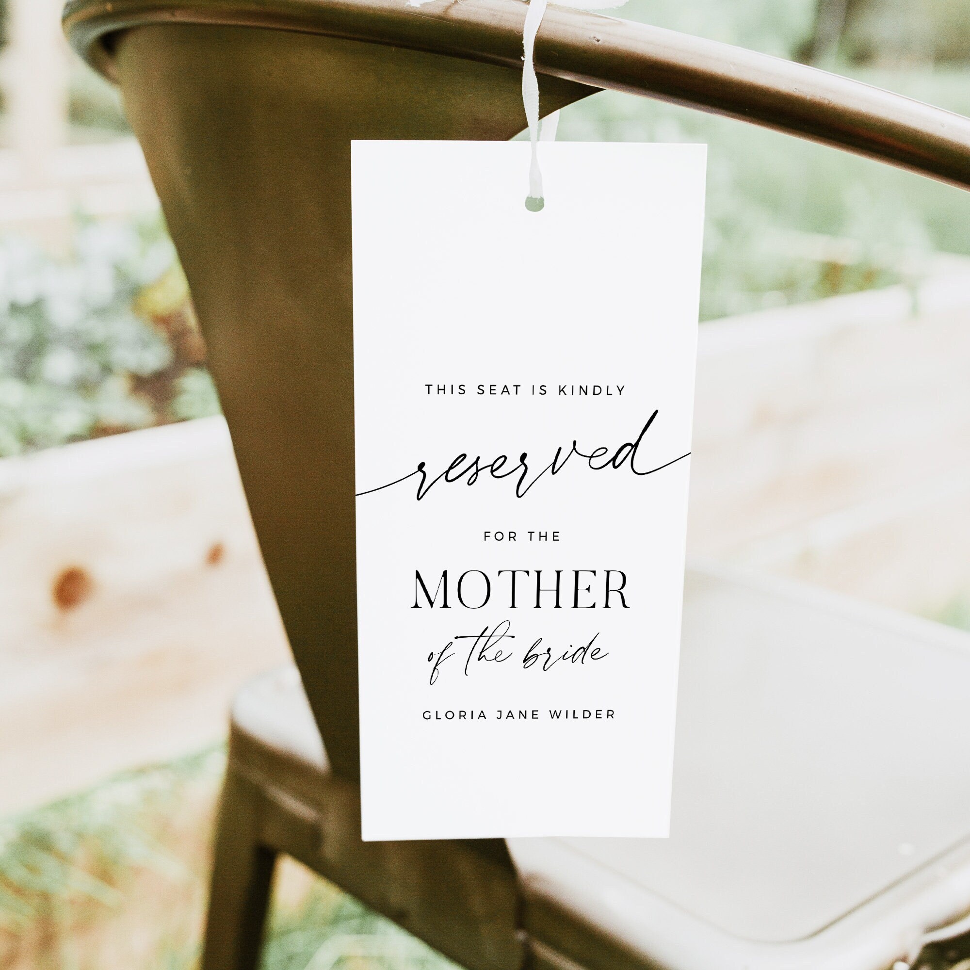 Reserved Seating Tag & Sign Ceremony Wedding Sign Template, Elegant ...