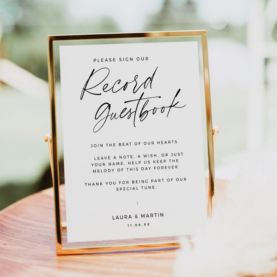 Sign Our Record Guestbook Wedding Reception Sign, Leave a Note for the ...
