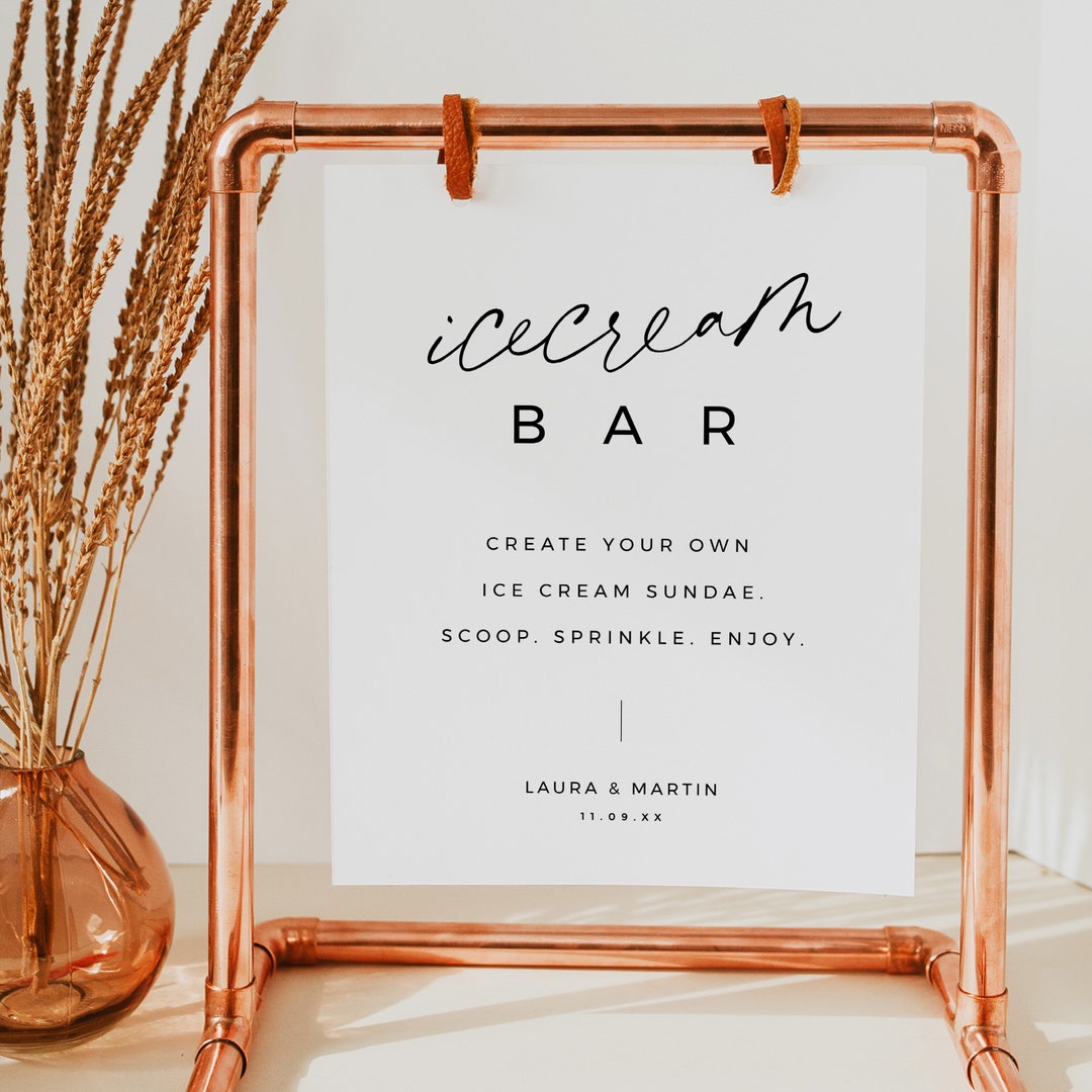 Ice Cream Bar Sign, Minimalist Sundae Bar, Simple Wedding Icecream ...