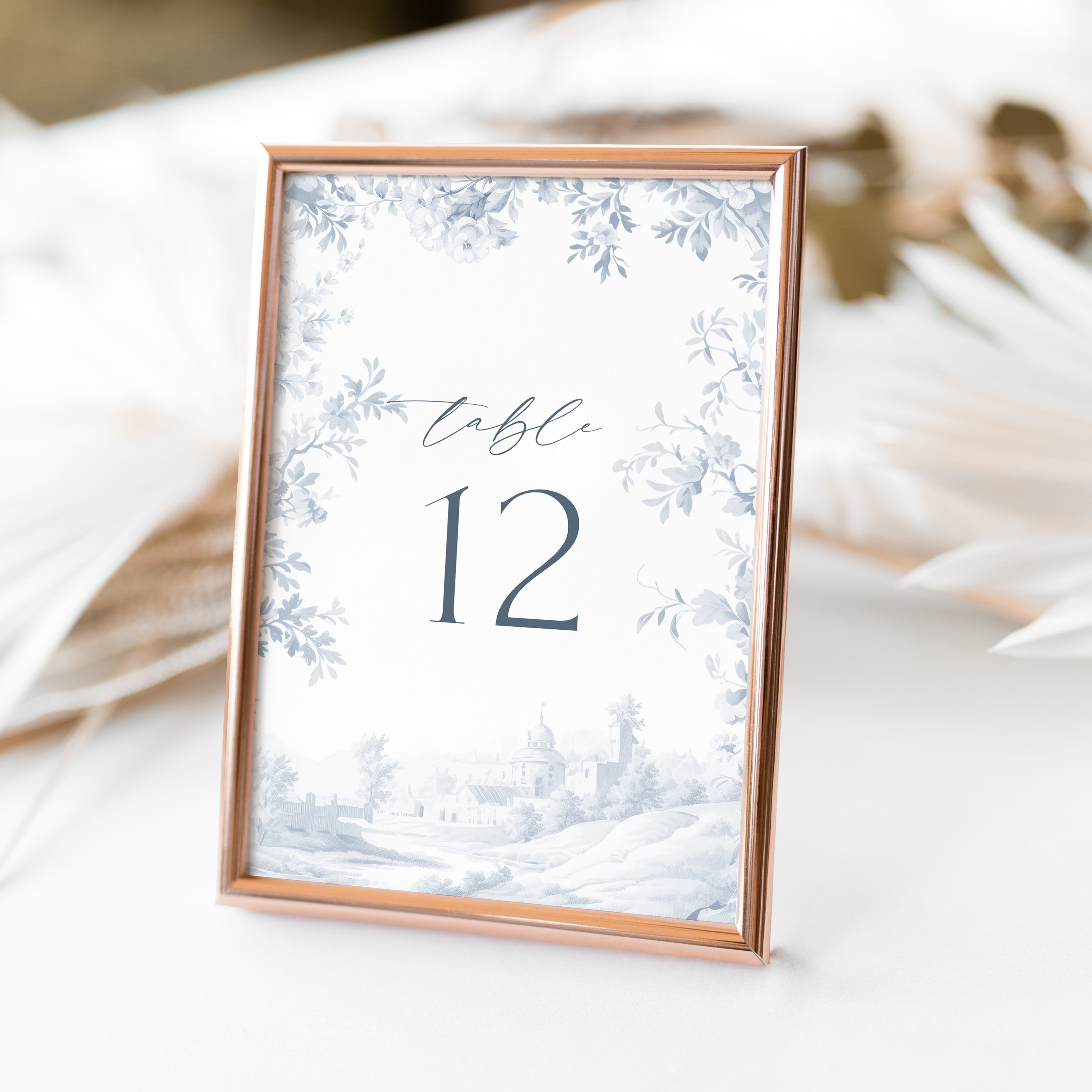 Printable Toile Table Numbers, Printable Dusty Blue Wedding Table ...