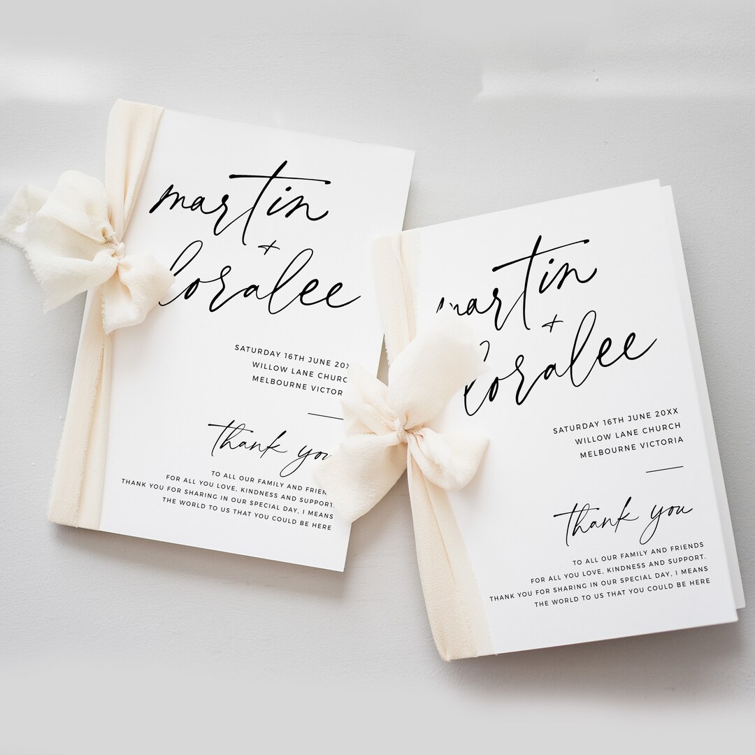 Church Wedding Printable Program, Folded Minimalist Wedding Program ...