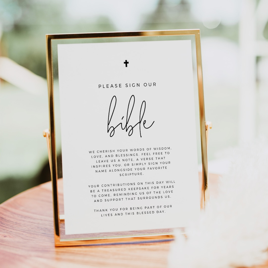Sign Our Bible Sign, Printable Wedding Christian Guestbook, Minimal ...