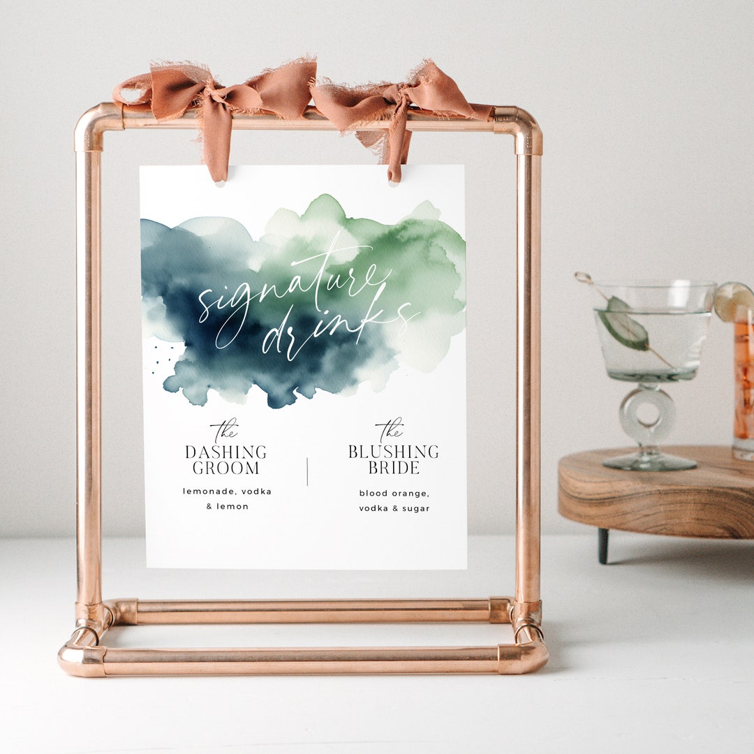 Navy and Sage Signature Drinks, Bar Menu Template, Let's Drink Simple ...