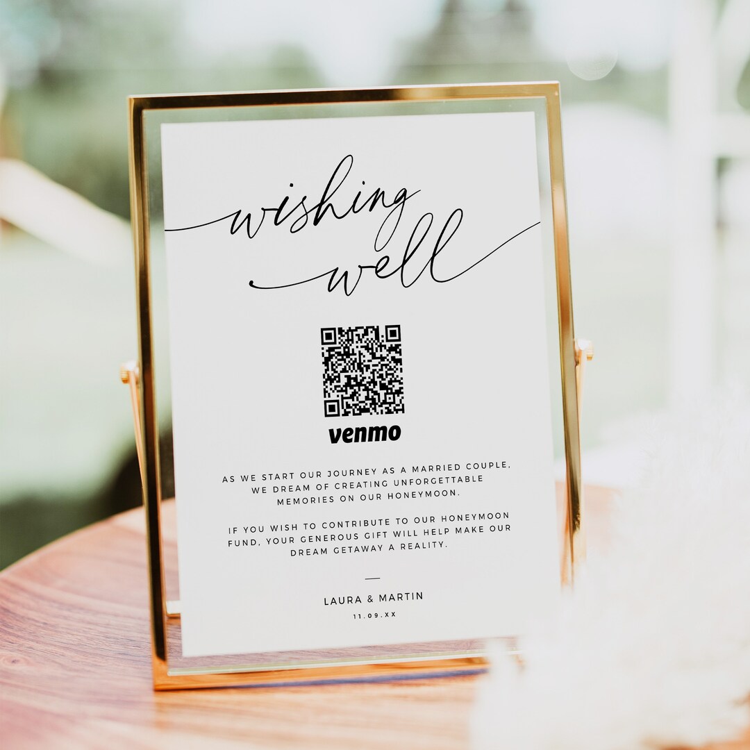 Qr Code Wedding Honeymoon Fund Printable Sign, Wishing Well Table Sign ...