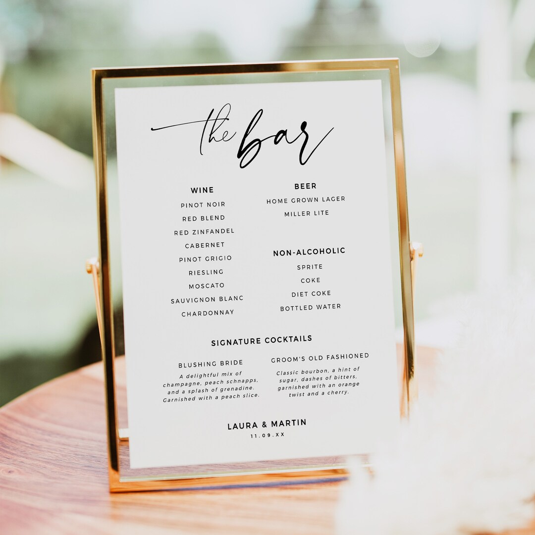 Modern Drink Menu Template, Minimalist Wedding Bar Menu, Simple ...