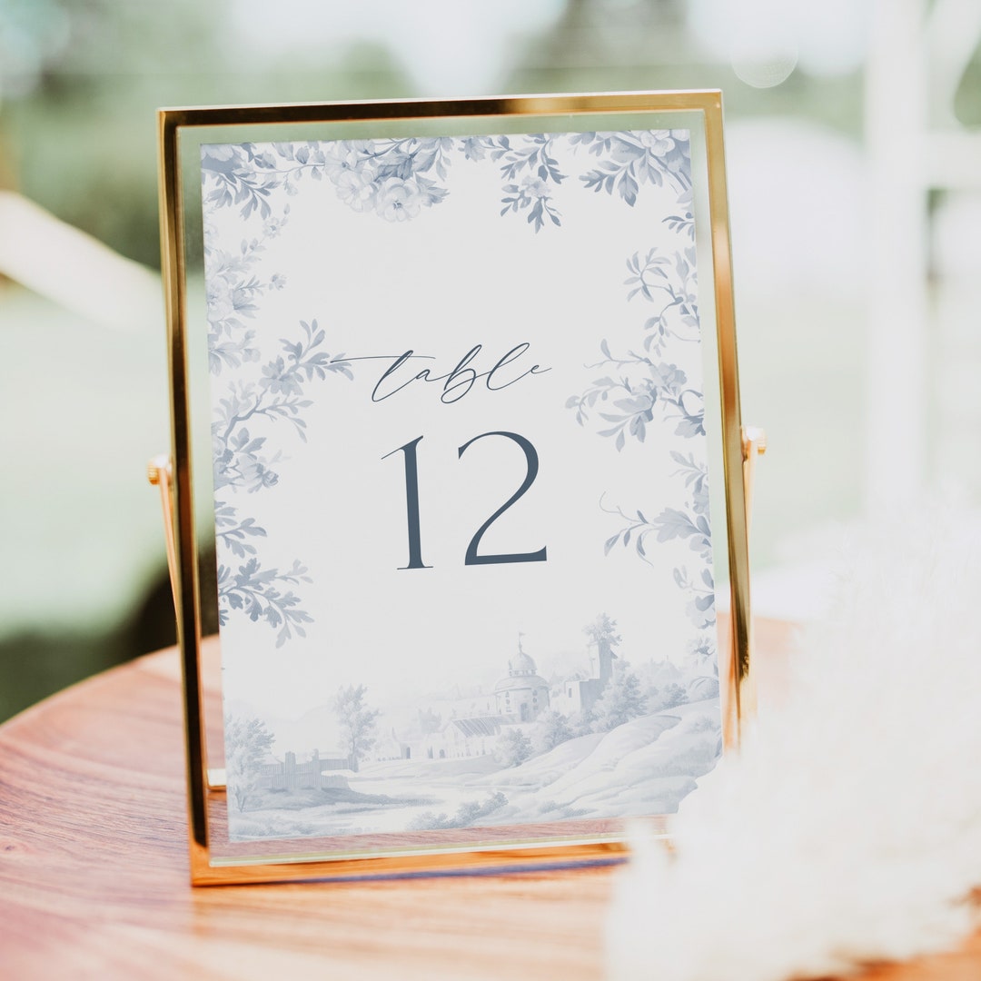 Printable Toile Table Numbers, Printable Dusty Blue Wedding Table ...