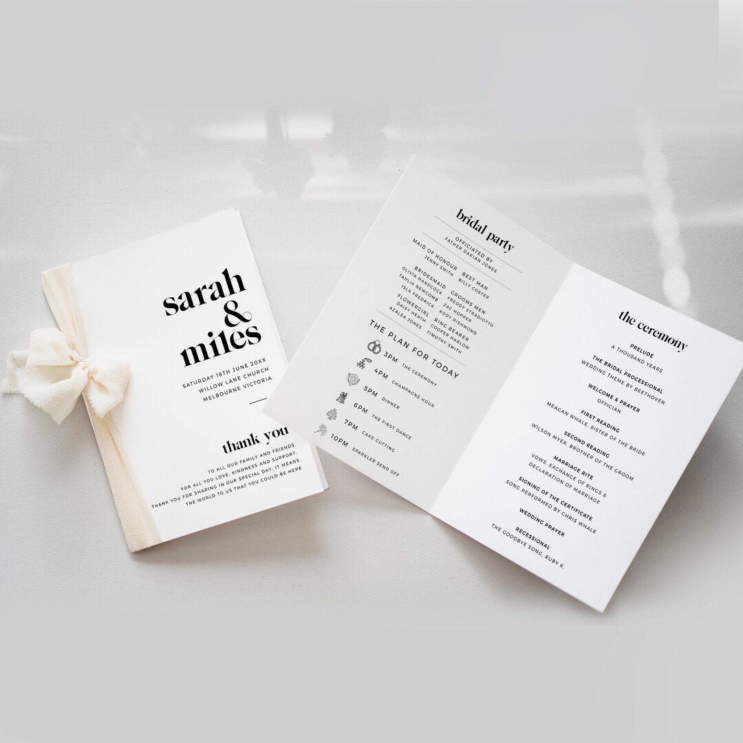 Modern Wedding Printable Program, Folded Minimalist Wedding Program ...
