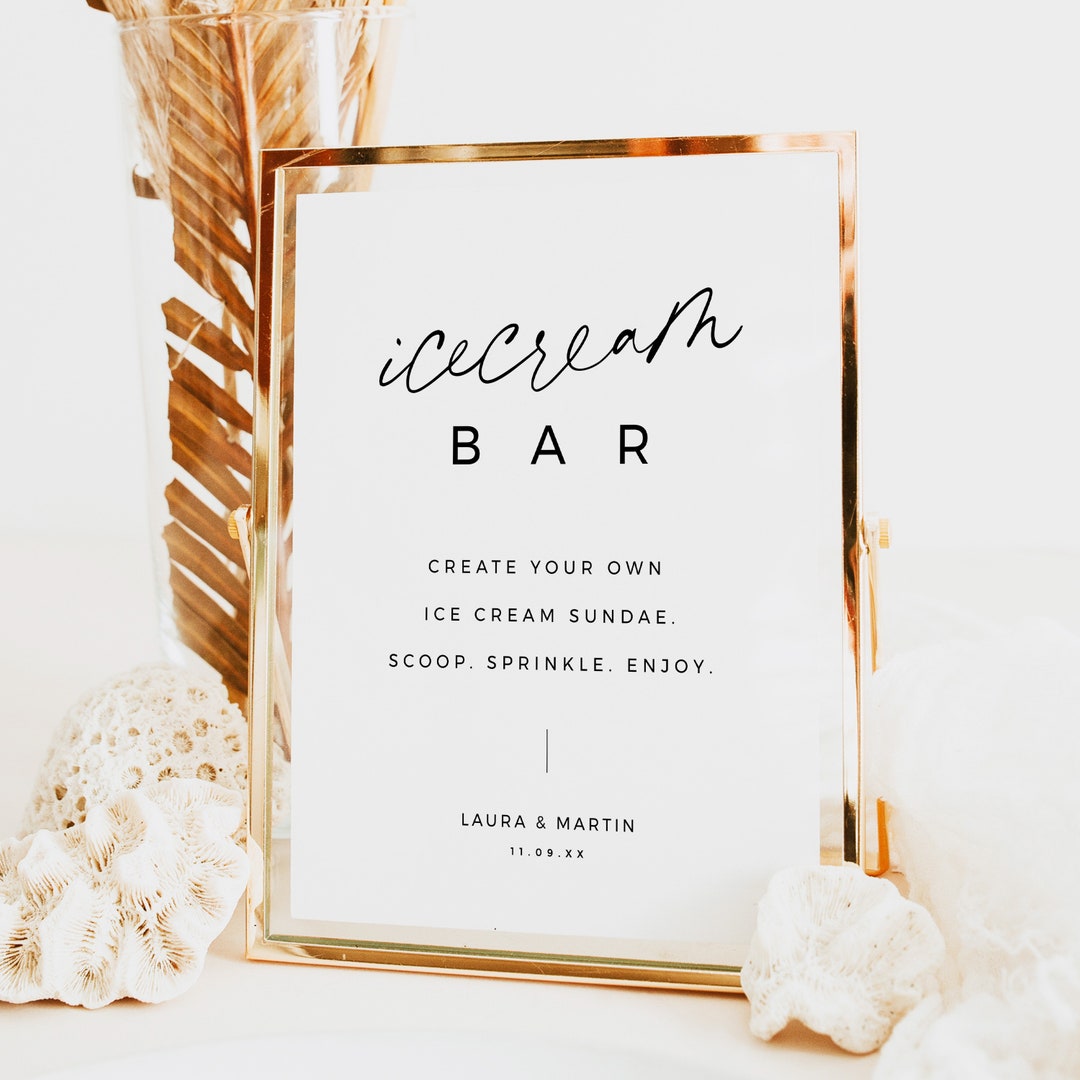 Ice Cream Bar Sign, Minimalist Sundae Bar, Simple Wedding Icecream ...