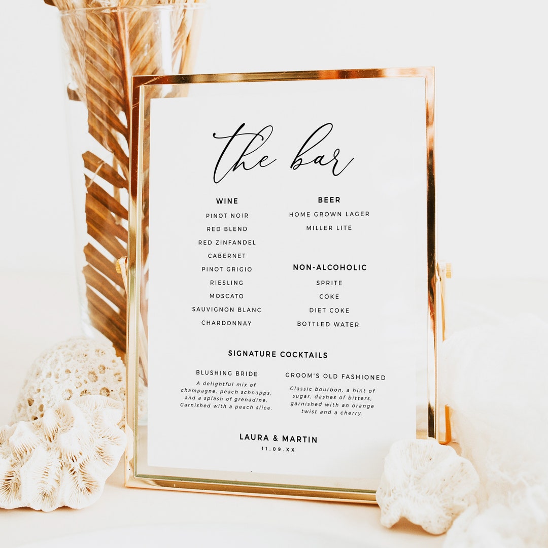 Modern Drink Menu Template, Minimalist Wedding Bar Menu, Simple ...