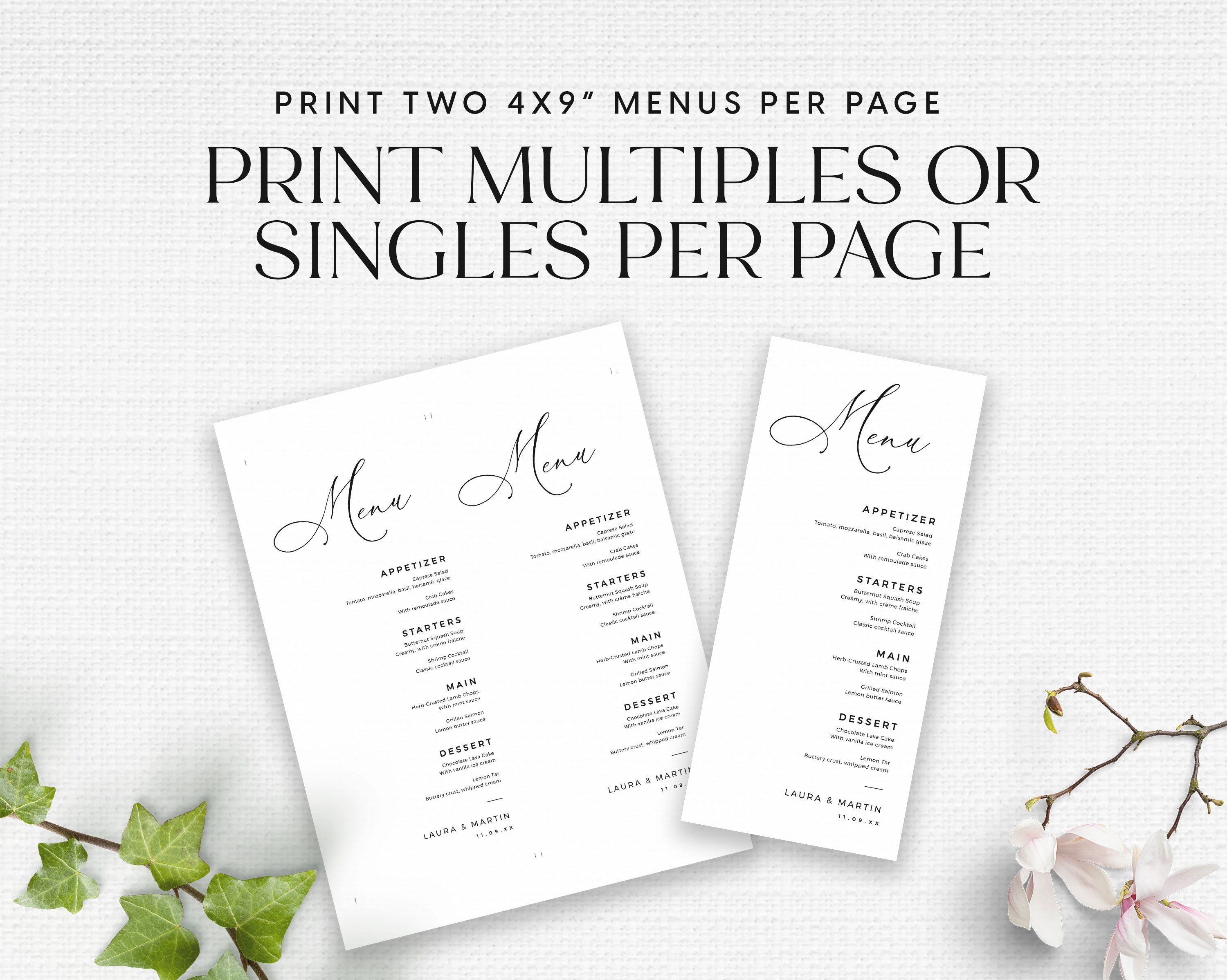 Minimalist Menu Template, Modern Wedding Dinner Menu, Printable, Simple ...