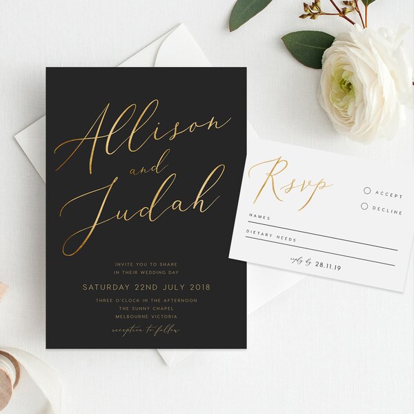 Gold Wedding Invite - Etsy
