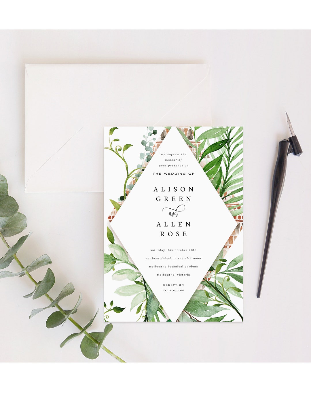 Greenery Wedding Invitation INSTANT DOWNLOAD Wedding Invite - Etsy