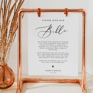 Sign Our Bible Sign, Printable Wedding Christian Guestbook, Minimal ...