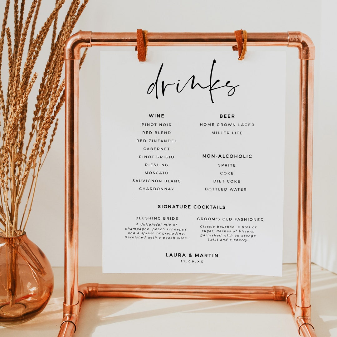 Elegant Wedding Bar Menu Sign, Minimalist Wedding Bar Menu, Simple ...