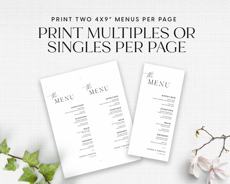 Minimalist Wedding Menu Photo Template, Modern Wedding Dinner Menu ...