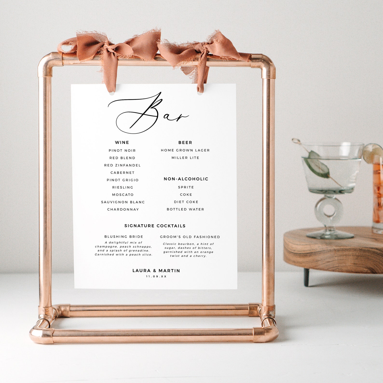 Simple Bar Menu Template, Minimalist Wedding Drink Menu, Modern ...