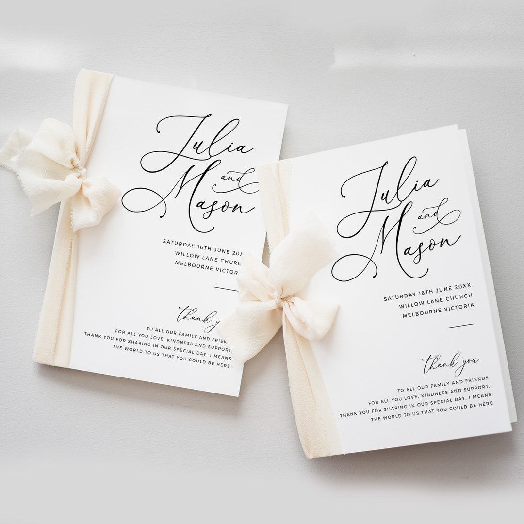 Church Wedding Printable Program, Folded Minimalist Wedding Program ...