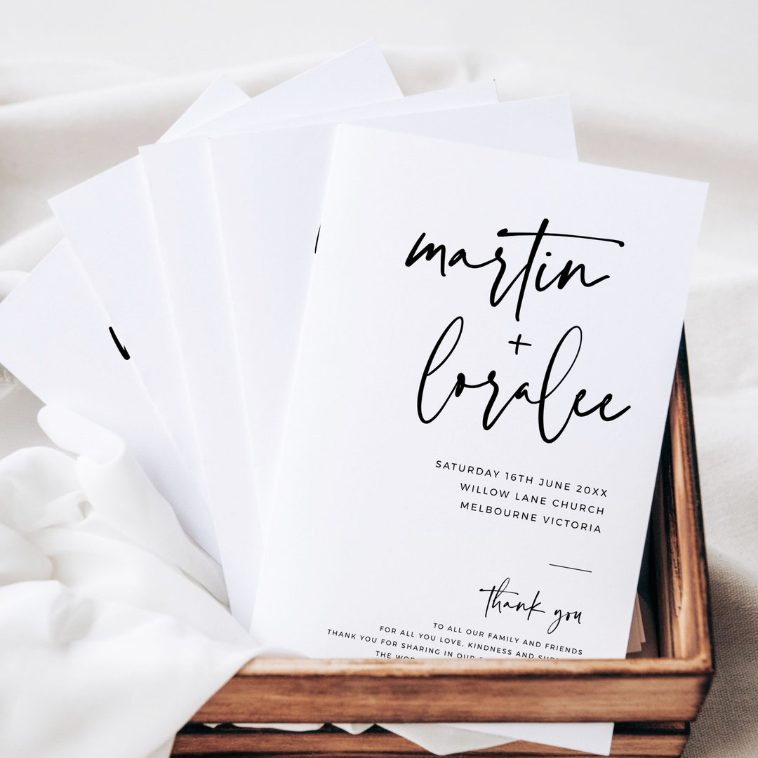 Church Wedding Printable Program, Folded Minimalist Wedding Program ...