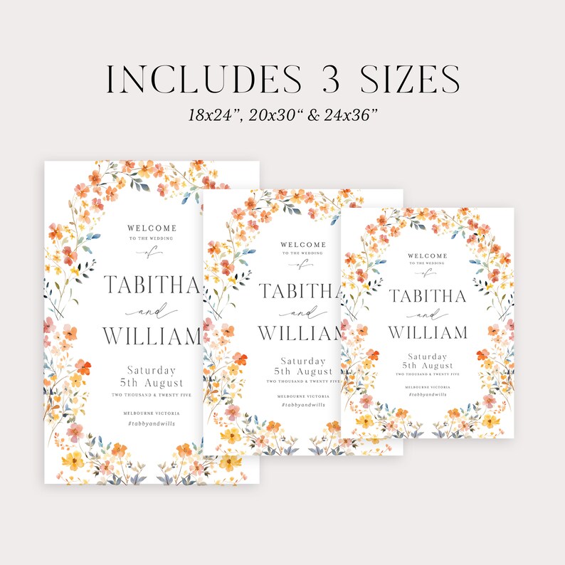 Wildflowers Wedding Welcome Sign, Editable Ceremony or Reception Sign ...