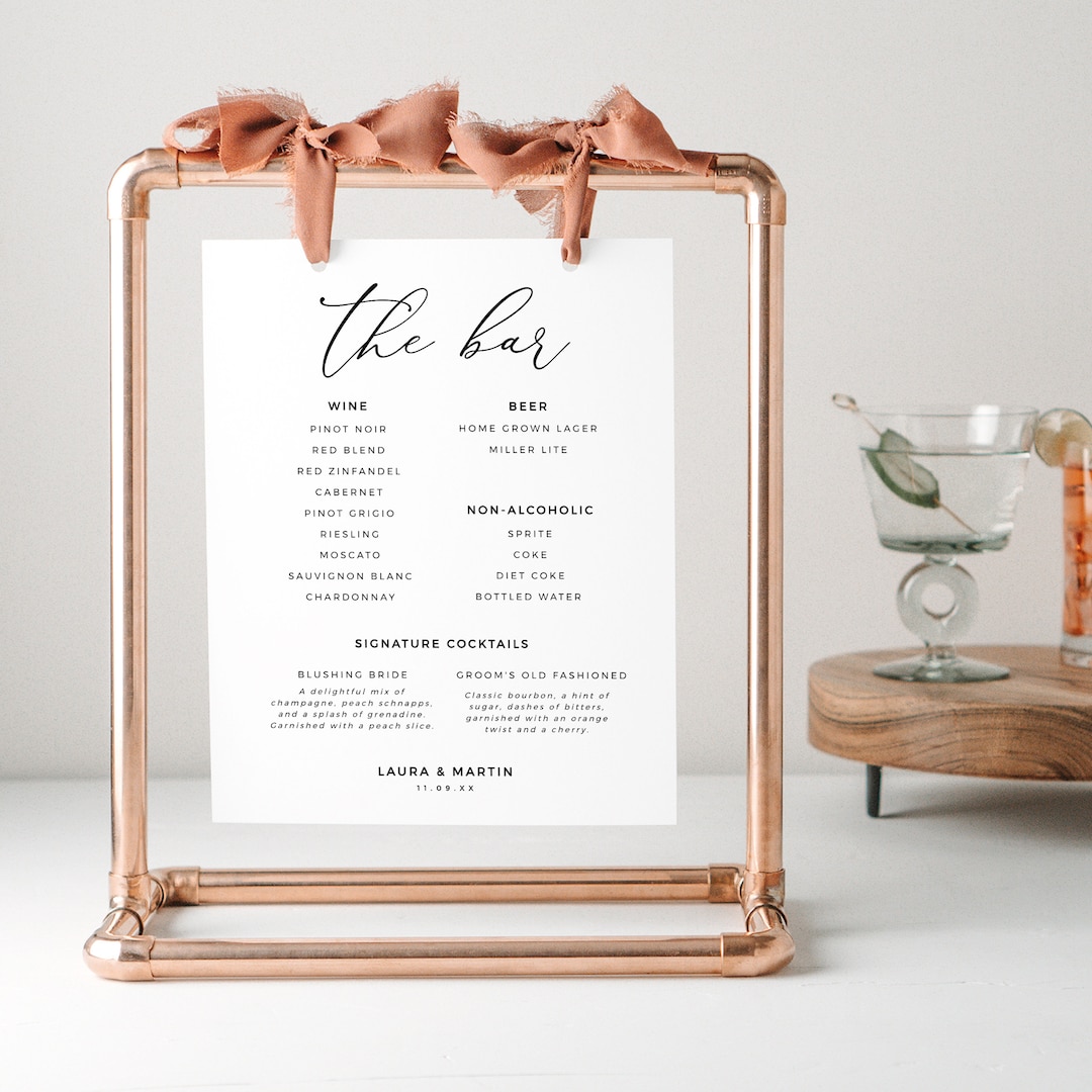 Modern Drink Menu Template, Minimalist Wedding Bar Menu, Simple ...