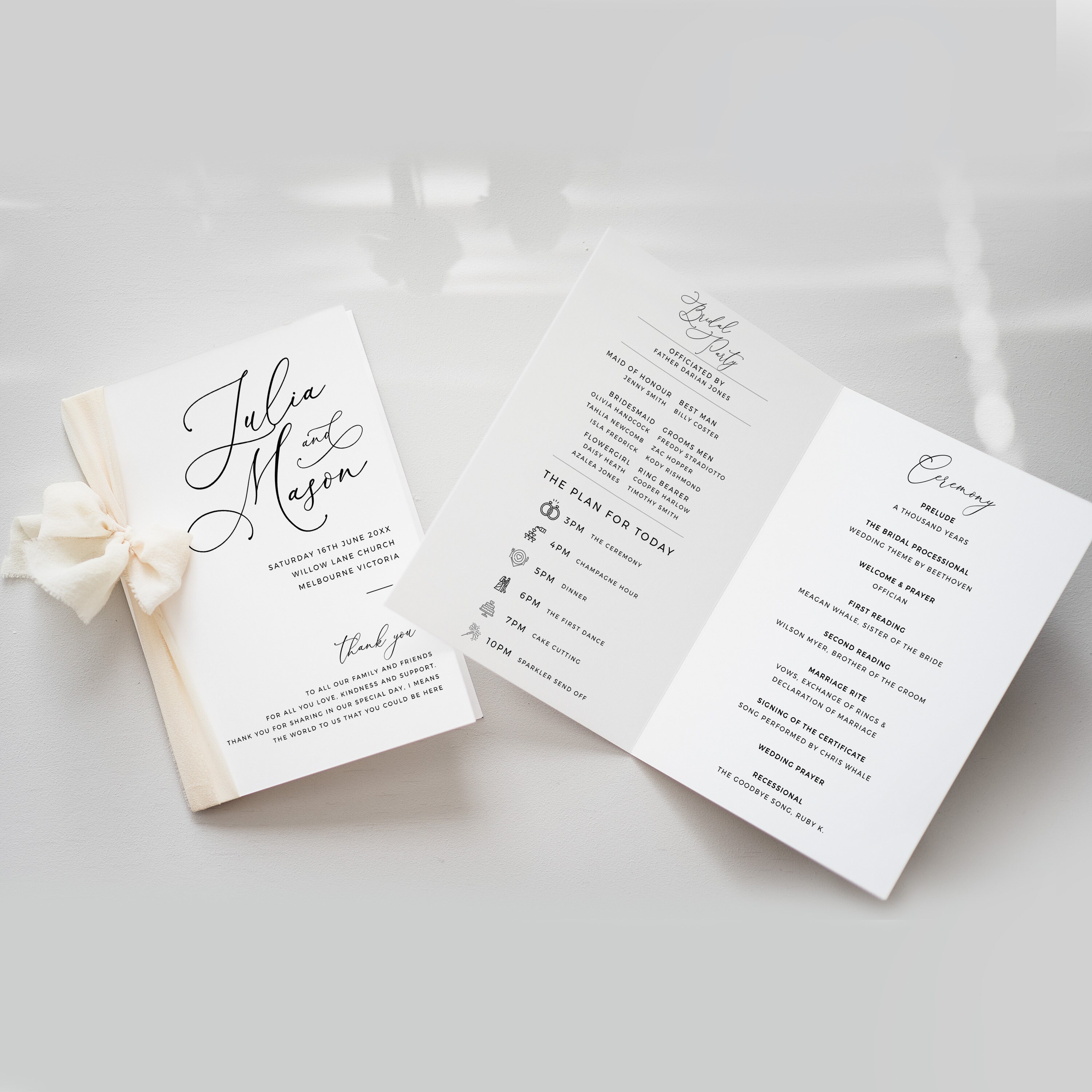 Church Wedding Printable Program, Folded Minimalist Wedding Program ...