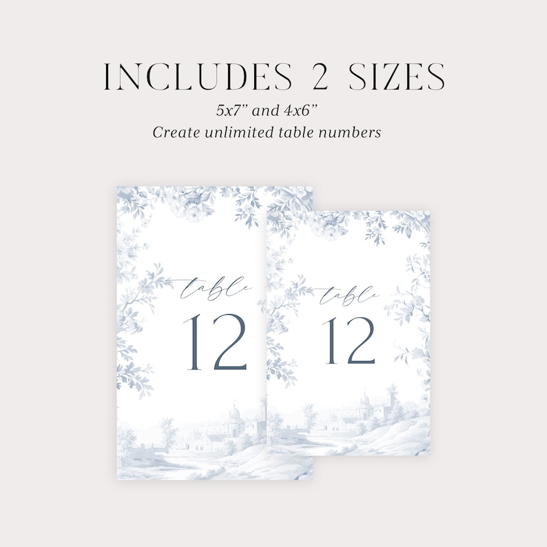Printable Toile Table Numbers, Printable Dusty Blue Wedding Table ...