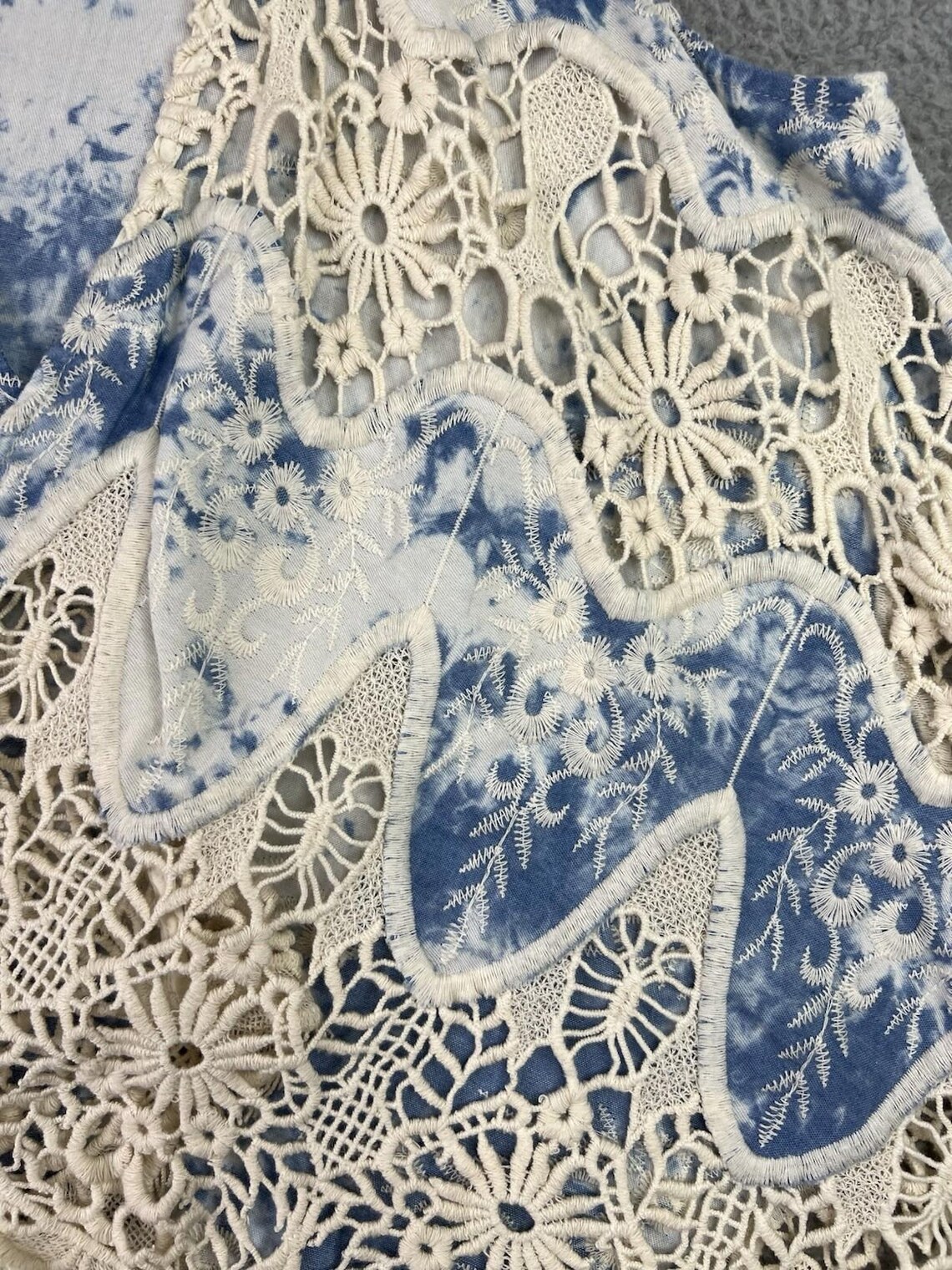 Chicos Crochet Sleeveless Duster Womens Sz 1/ US M Floral Embroidered ...