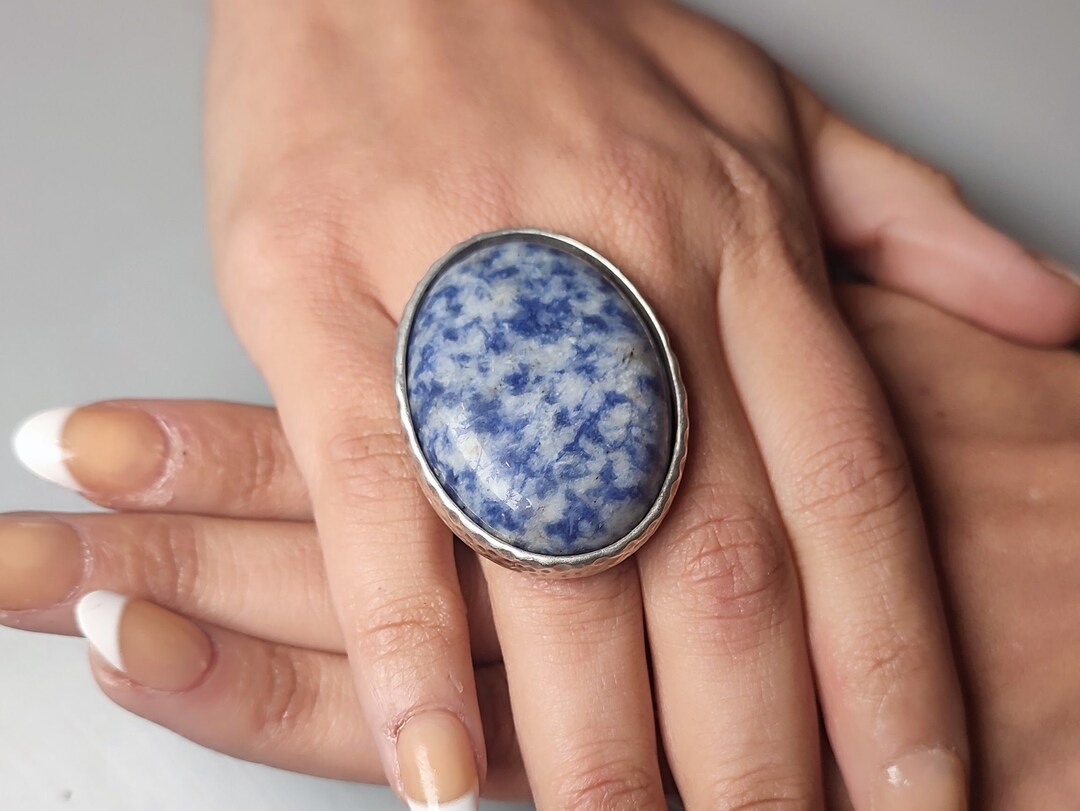 Handmade Sodalite Statement Ring: Adjustable Wide Band - Etsy