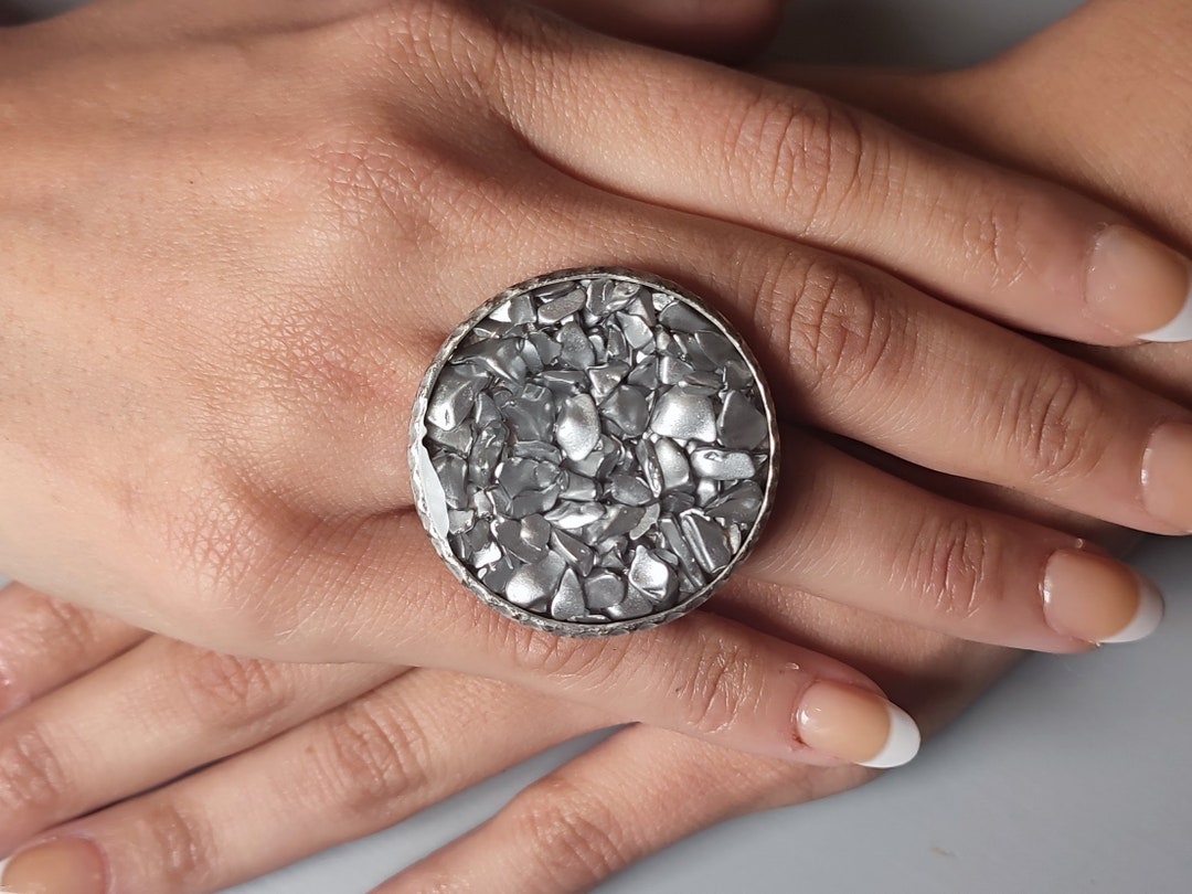 Large and Chunky Silver Statement Ring Large Gemstone Ring Adjustable ...