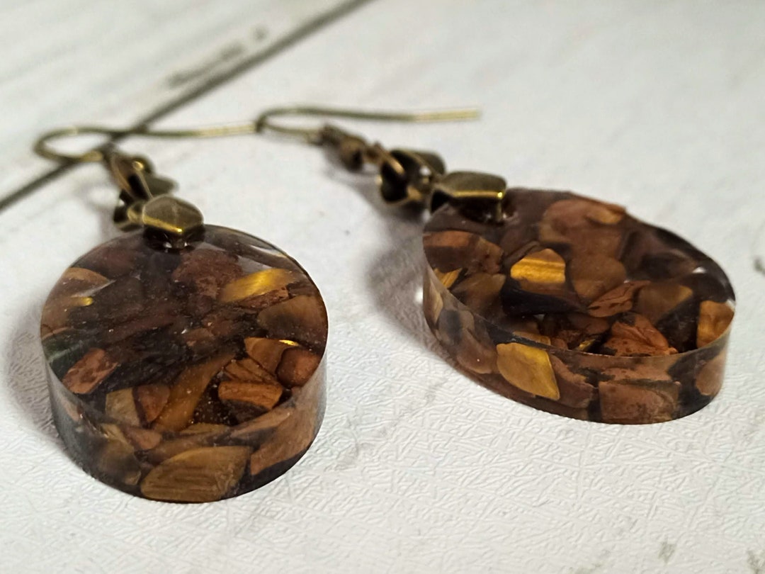 Tiger's Eye Earrings, Tiger's Eye Brown Stone Earrings, Long Brown ...