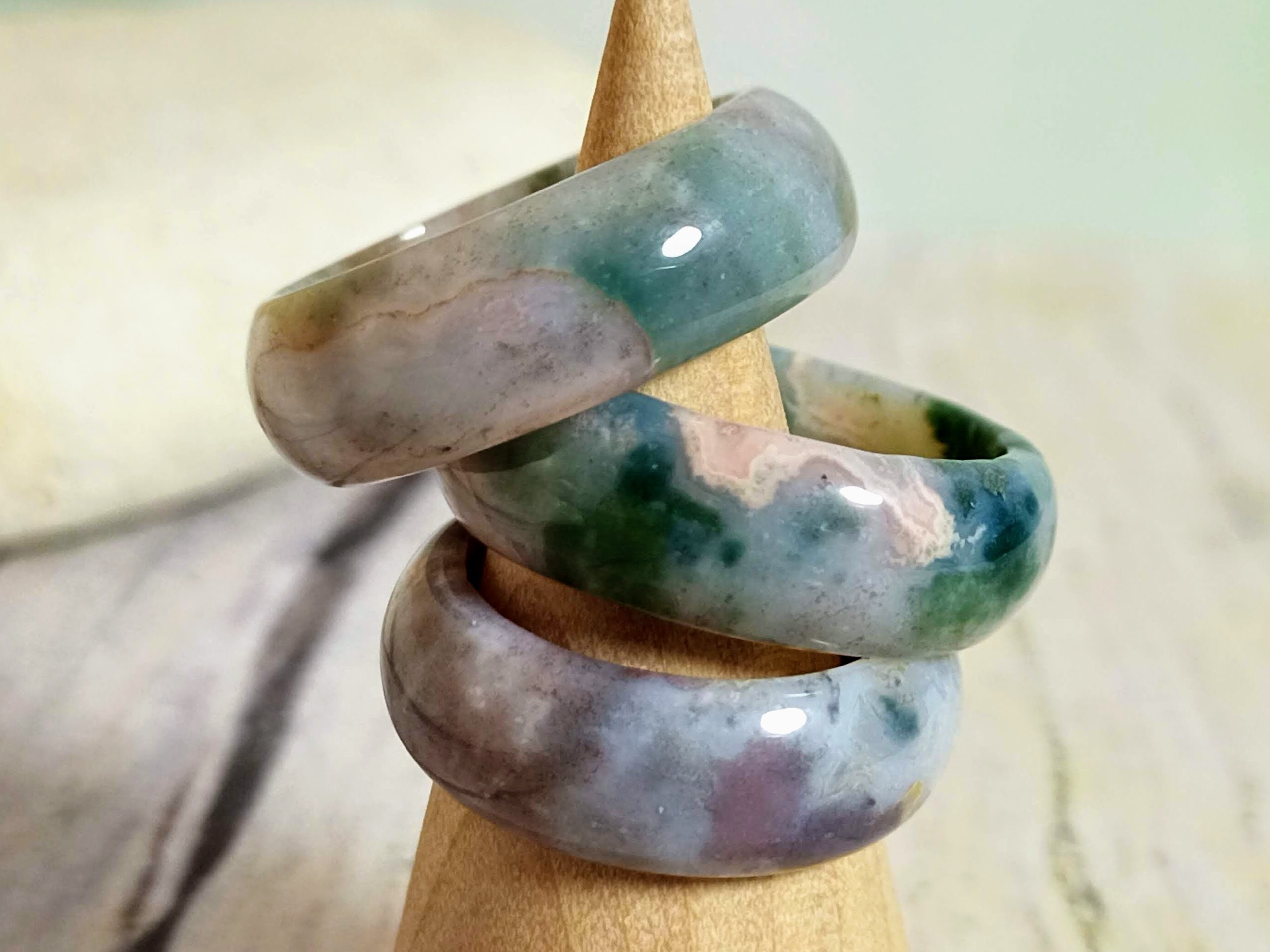 Indian Agate Solid Natural Stone Band Ring - Etsy