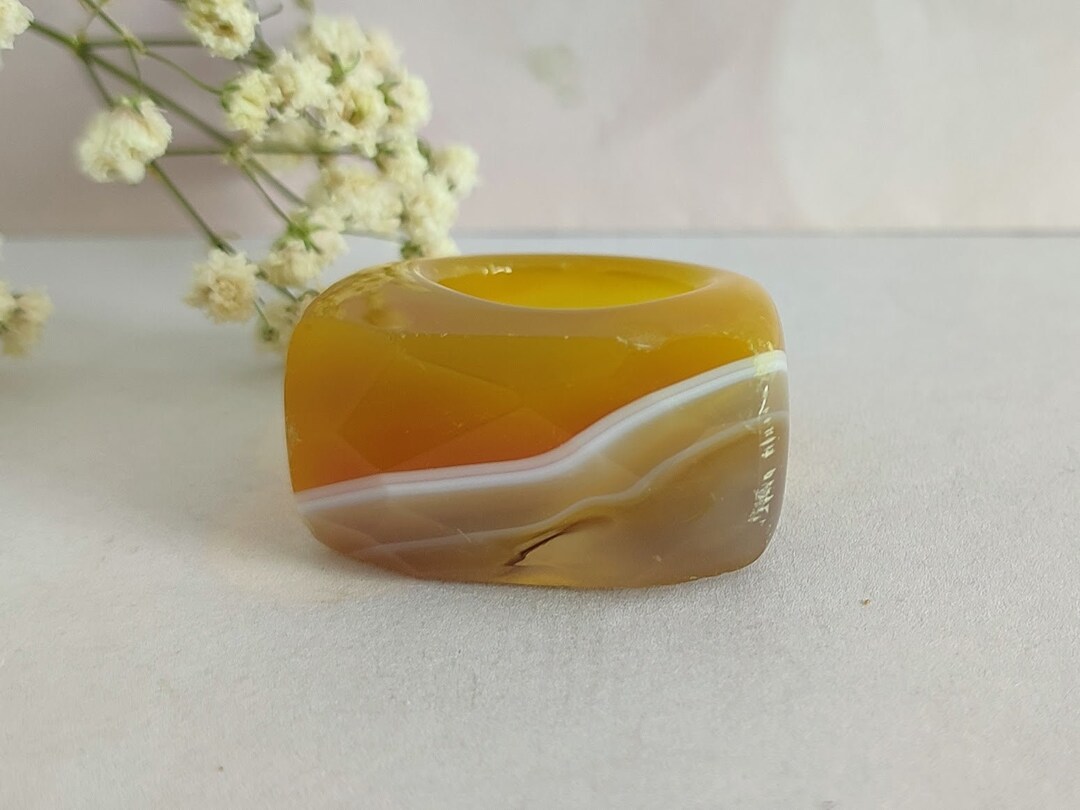 Large Yellow Stone Ring, Agate Ring, Big Yellow Statement Ring Size 7 ...