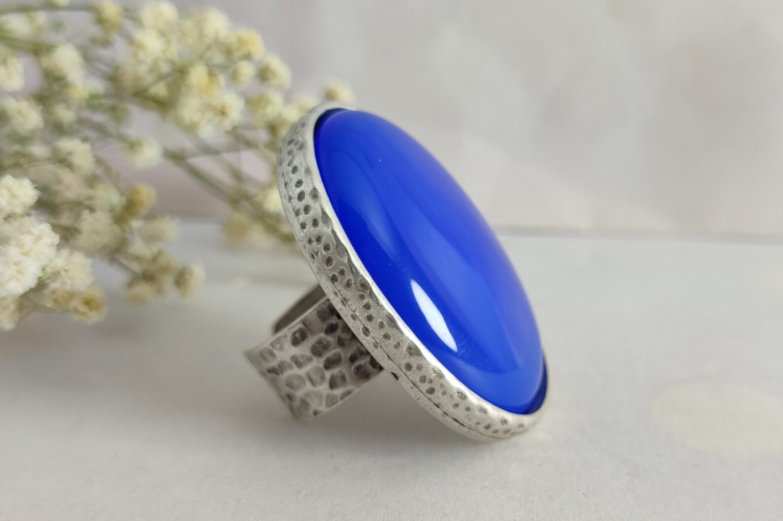 Blue Agate Statement Ring | Adjustable Silver Plated Ring ...