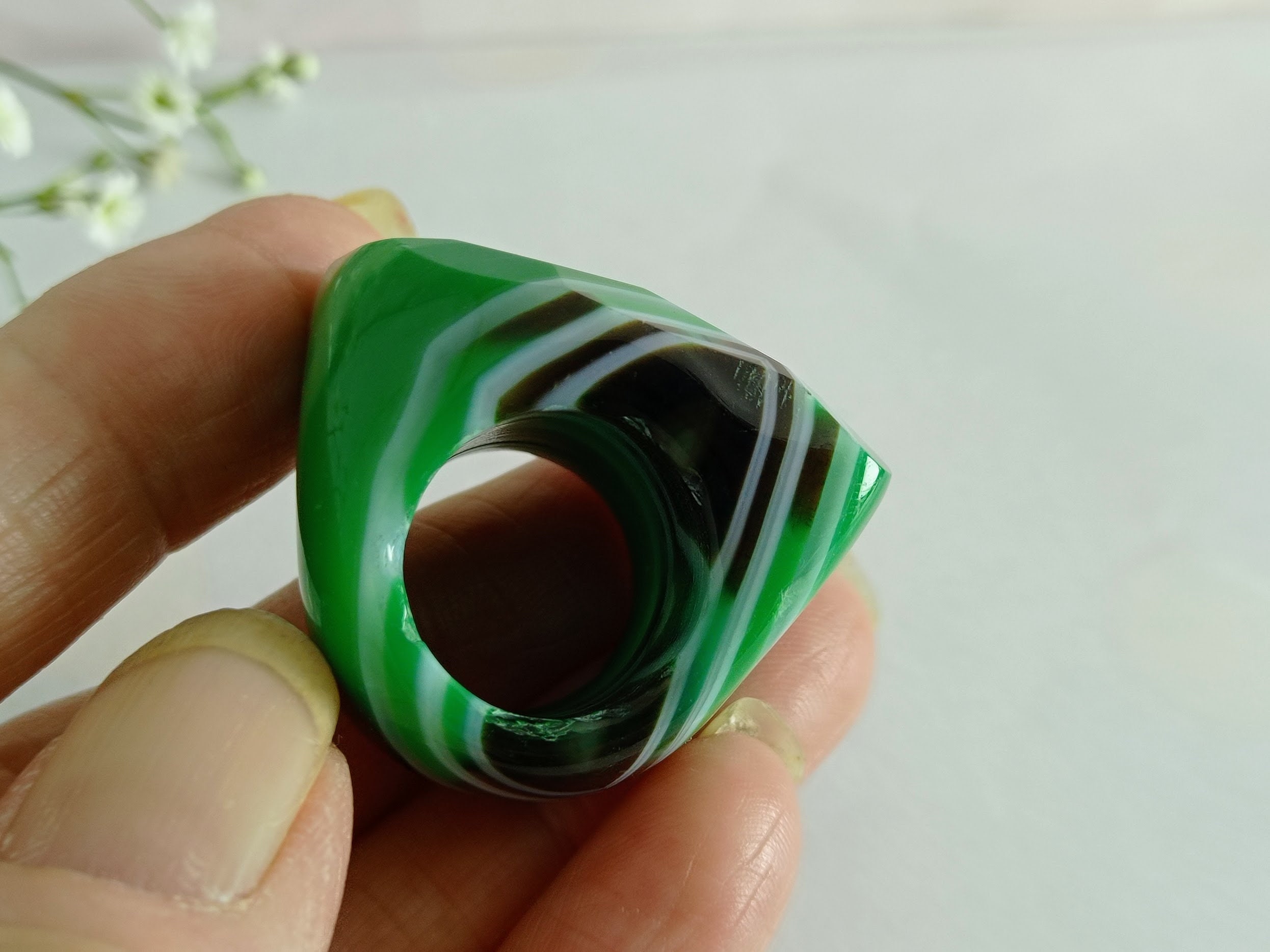 Big Green Ring Large Agate Stone Ring Carved Green Stone - Etsy