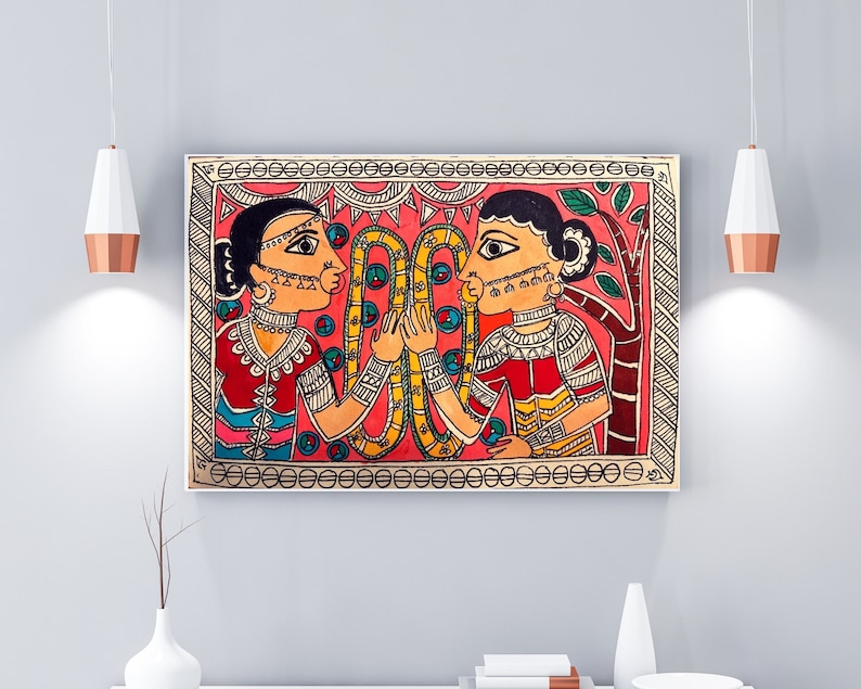 Indian Queer Madhubani Painting, Mithila Folk Art Poster Print, Indian Princess Wall Art, Indian ...