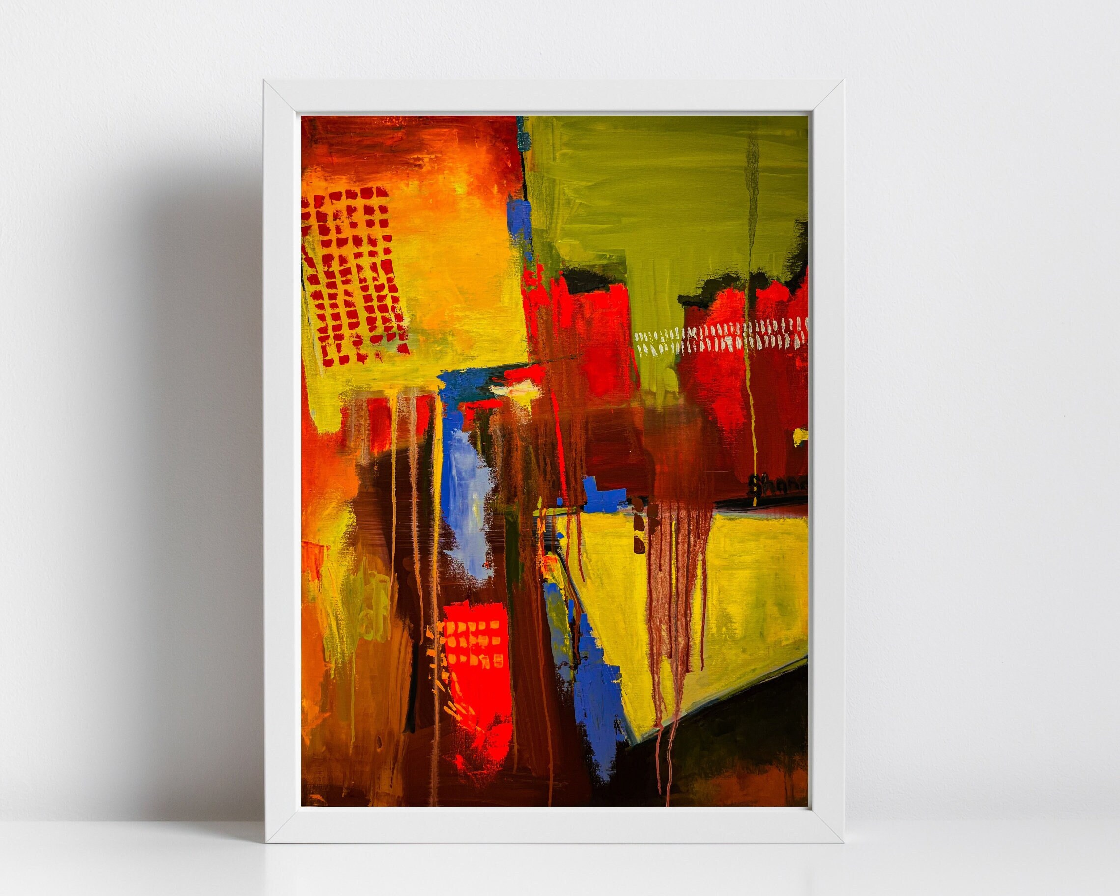 Colorful Indian Abstract Canvas Painting: Modern Mid-century Wall Decor ...