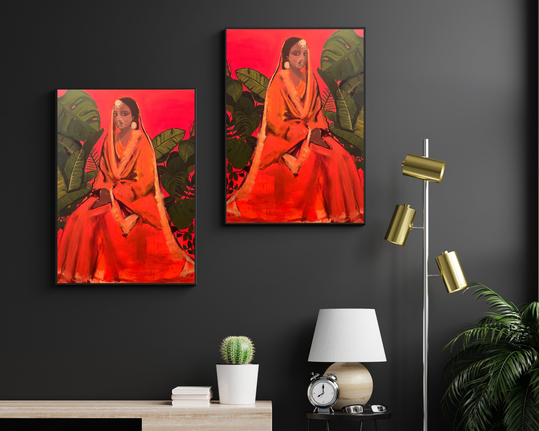 Indian Bride Painting Canvas Print of Woman in Red Wedding - Etsy