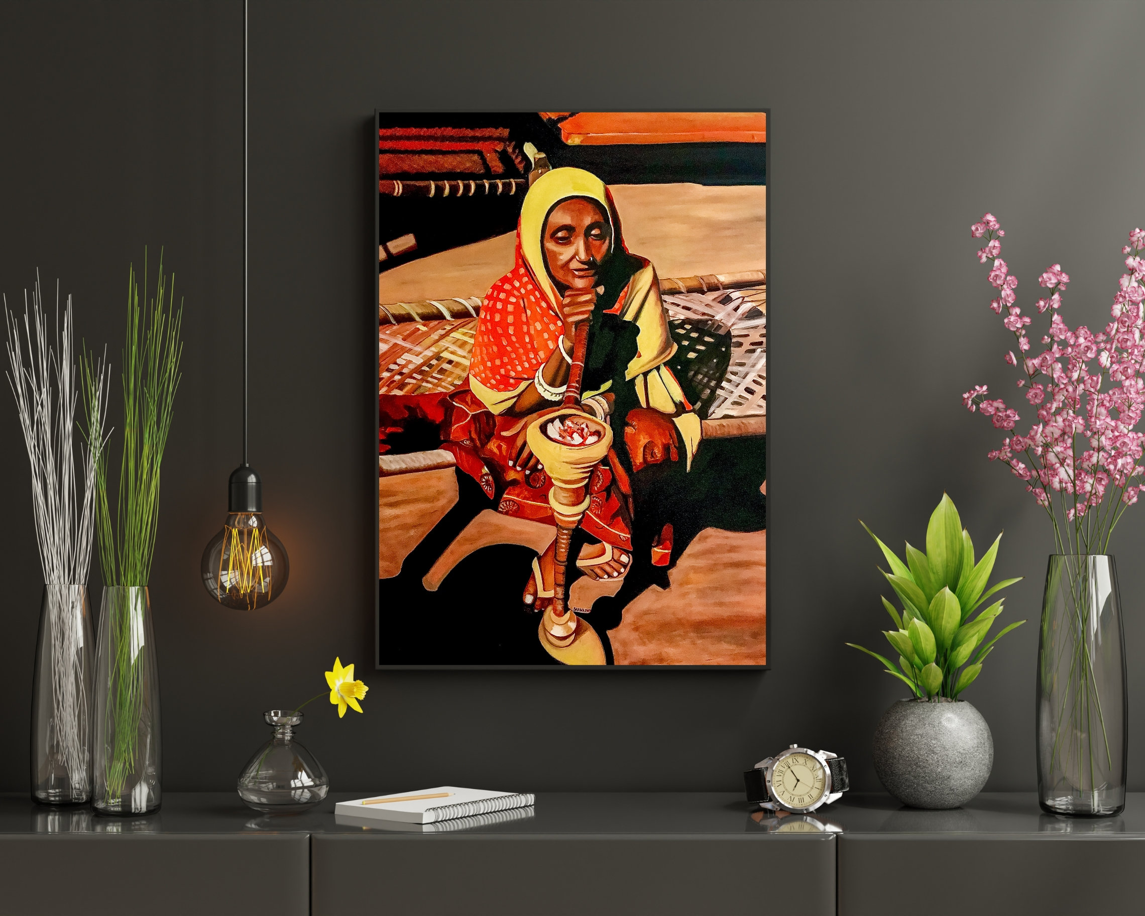 Hookah Woman Painting on Canvas Indian Folk Artwork Indian - Etsy